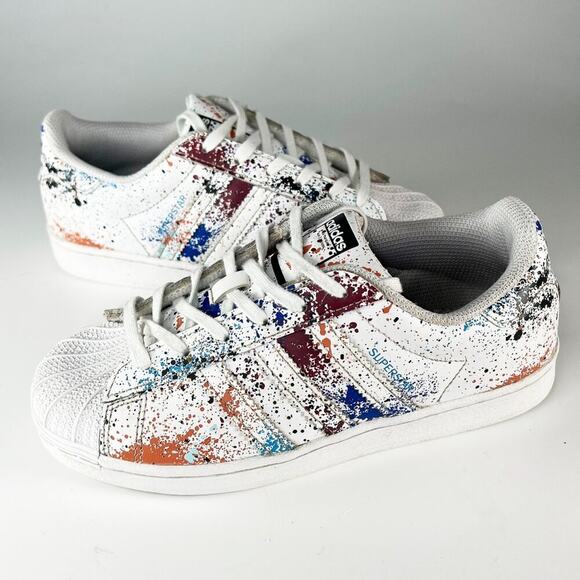 adidas | Shoes | Adidas Superstar Paint Splatter Leather Sneakers Shoes ...